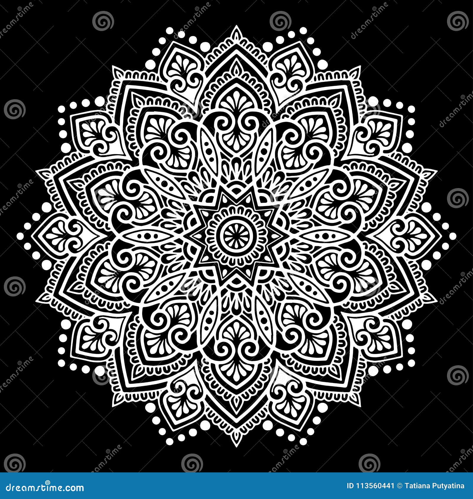 Mandala pattern white stock vector. Illustration of sketch - 113560441