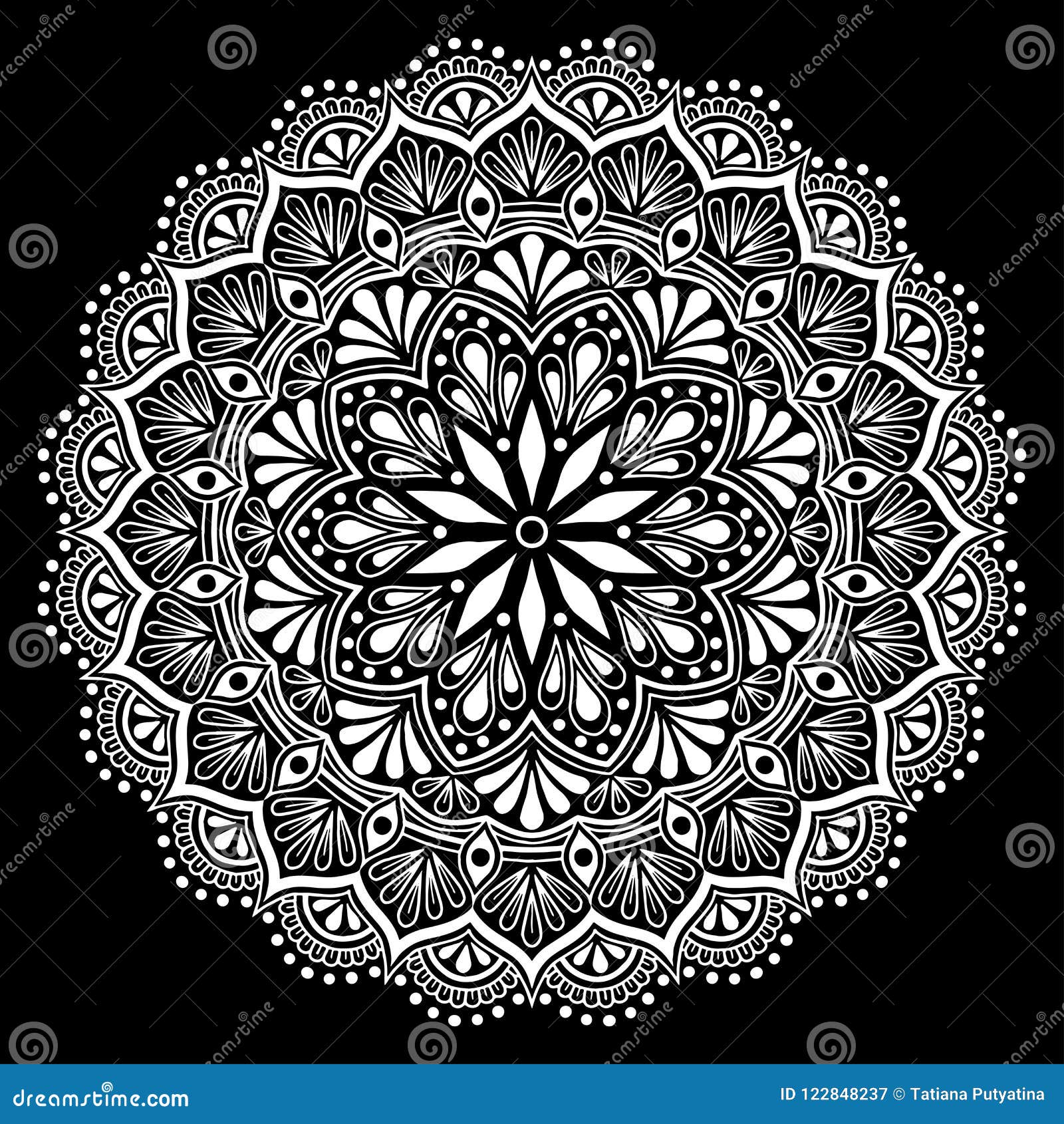 Mandala pattern white stock illustration. Illustration of hand - 122848237