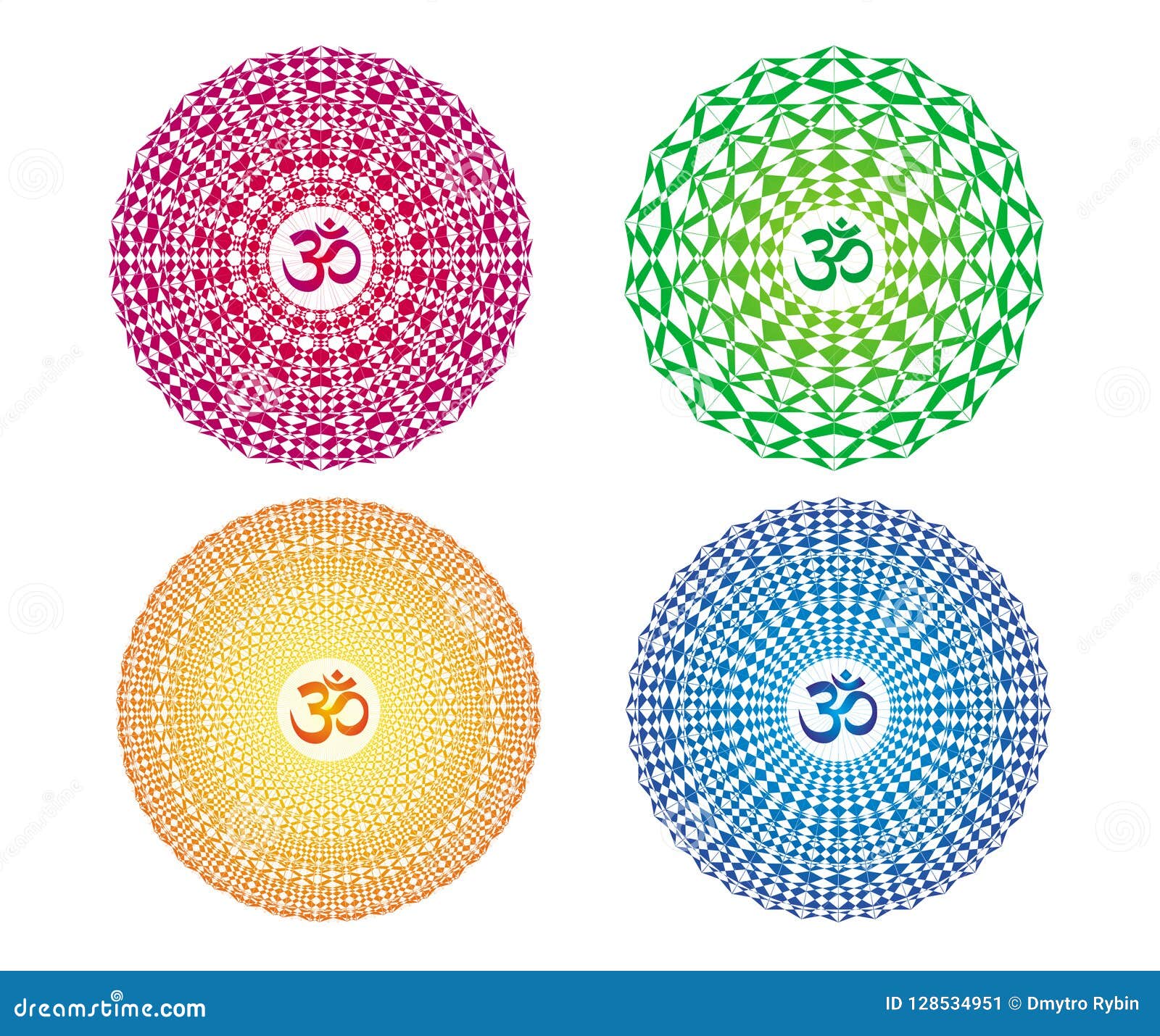 4 Colorful Mandalas with the Sign Aum / Ohm / Om. Vector Drawing. Stock ...