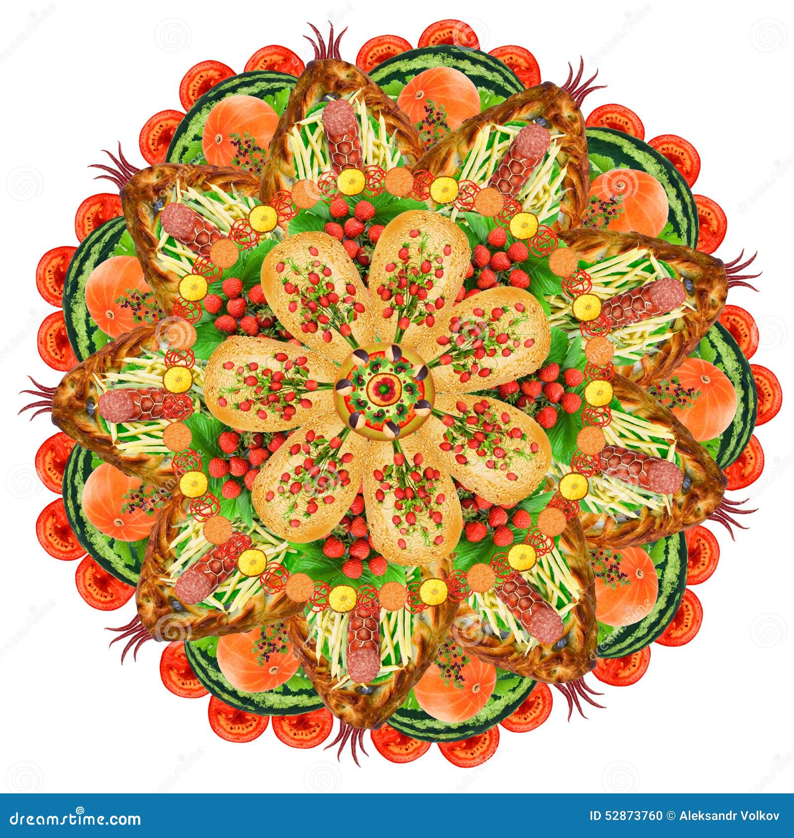 Mandala Sagrada De La Forma De La Pizza De La Comida Stock de ...