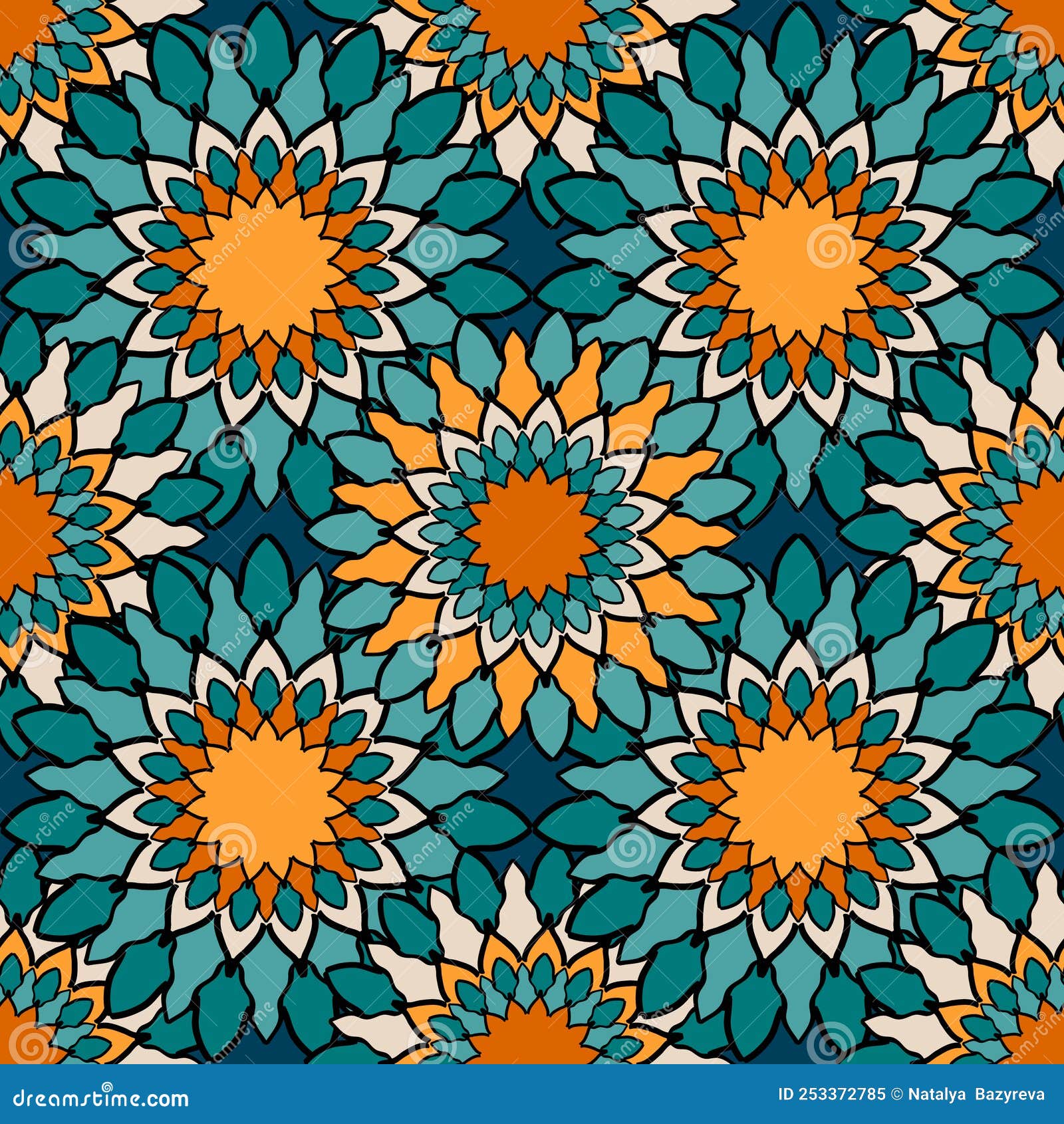 Mandala Seamless Pattern, Raster. Seamless Texture with a Circular ...