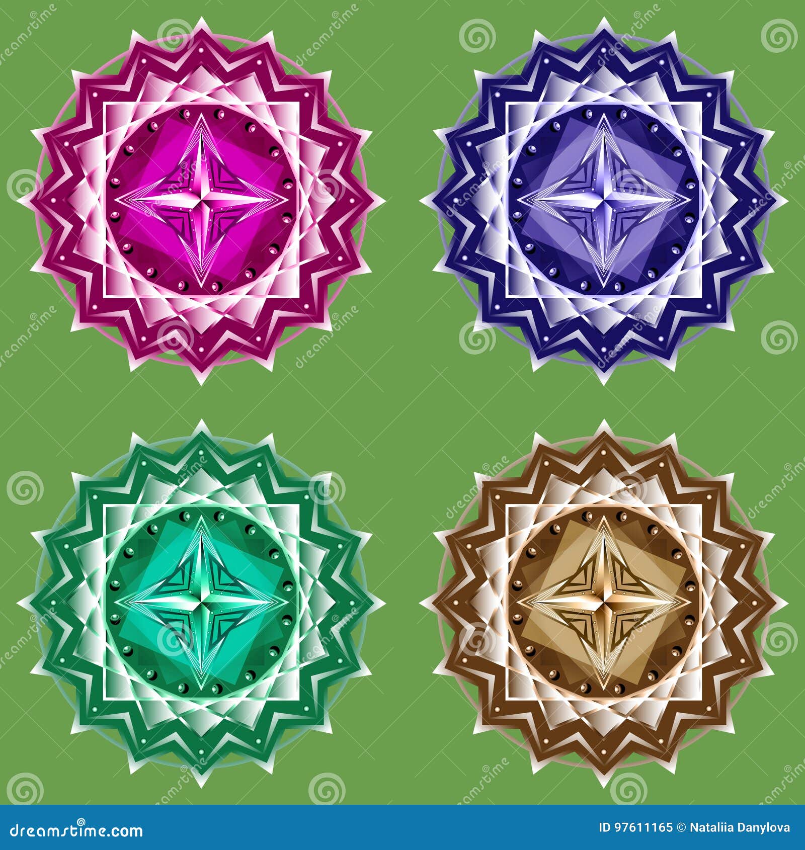 Mandala Set Symbol Four Colors Stock Illustration - Illustration of ...