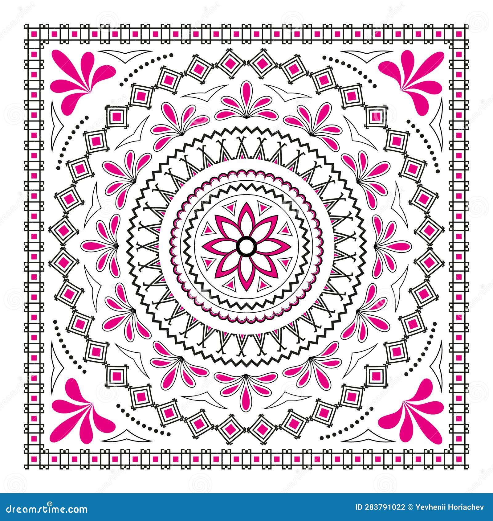 Mandala, Square Form, Black and Red Colors. Stock Vector - Illustration ...