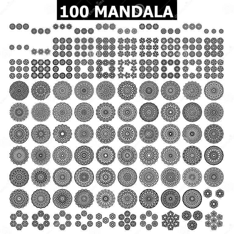 100 Mandala Tattoo Collections. Vector Flower Pattern Design Stock ...