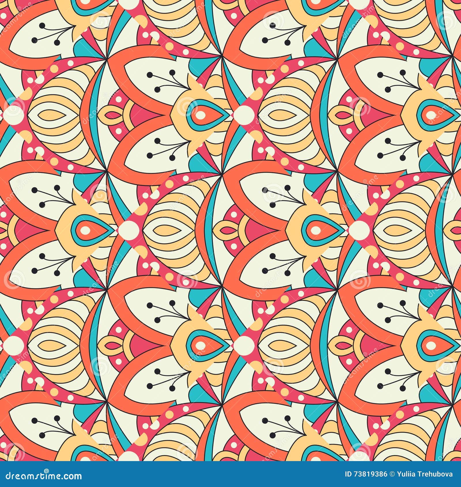 Mandala Texture in Bright Colors. Abstract Vector Background. Seamless ...