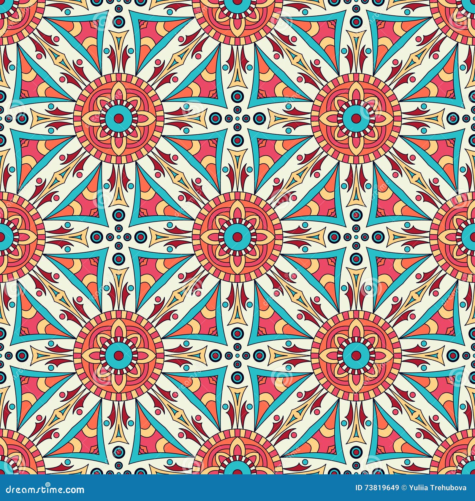 Mandala Texture in Bright Colors. Seamless Pattern on Indian Style ...
