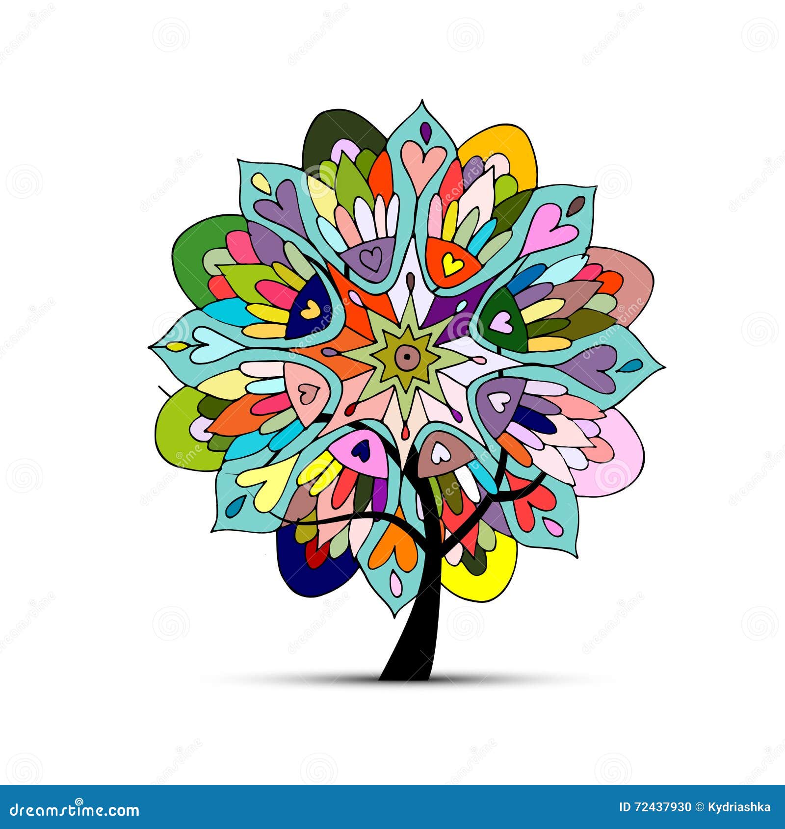 Mandala Tree Of Life. Symbolic Tree On Blue Tracery Background. Vector ...