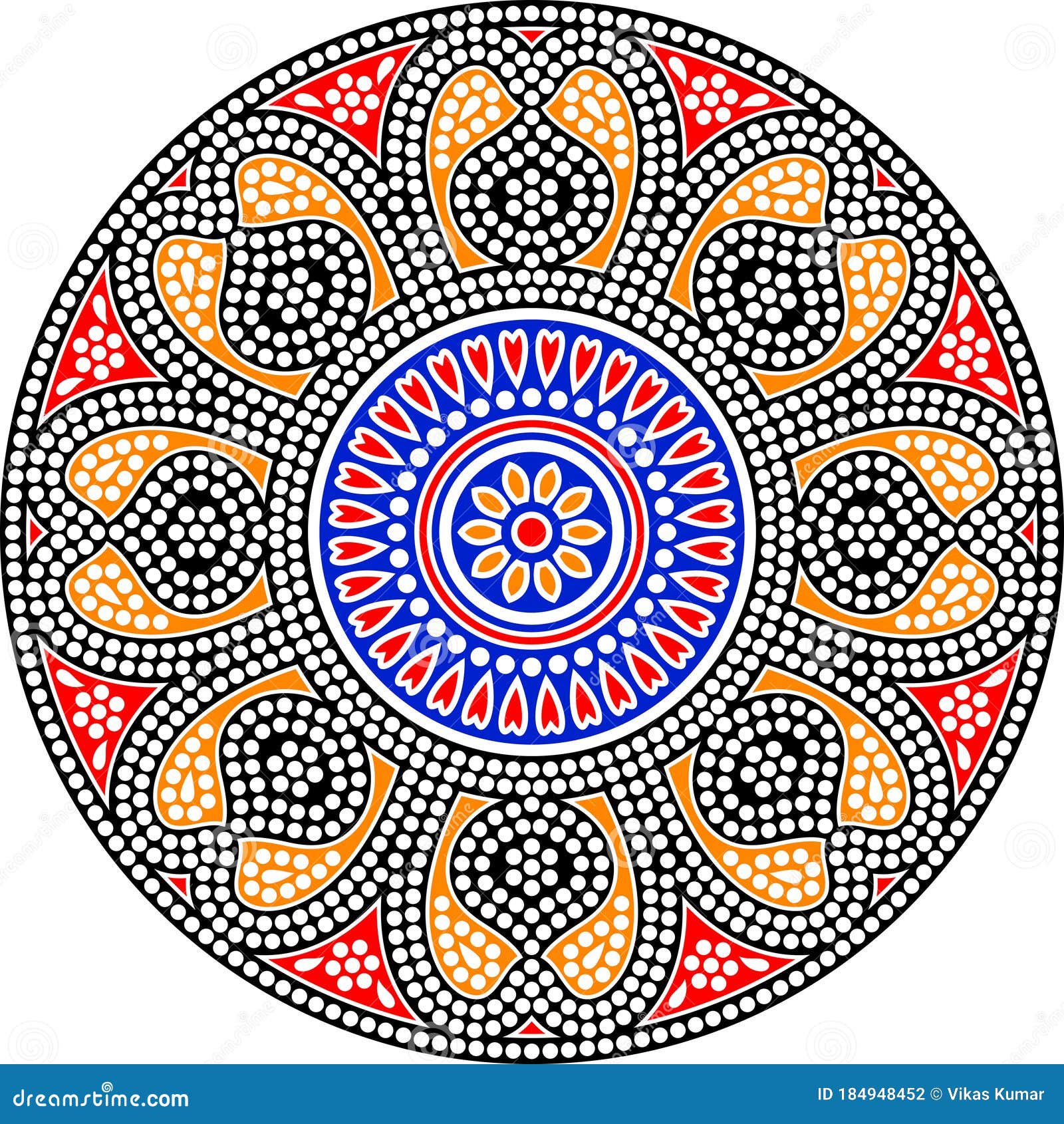 Mandala Vector Dot Art, Aboriginal Dot Painting, Retro Folk Design ...
