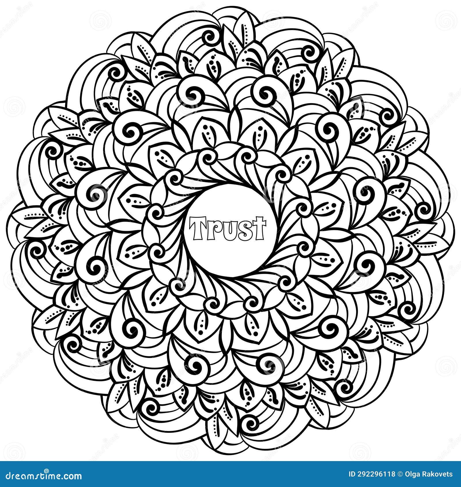 Mandala with the Word Trust in the Center, Meditative Coloring Page for ...