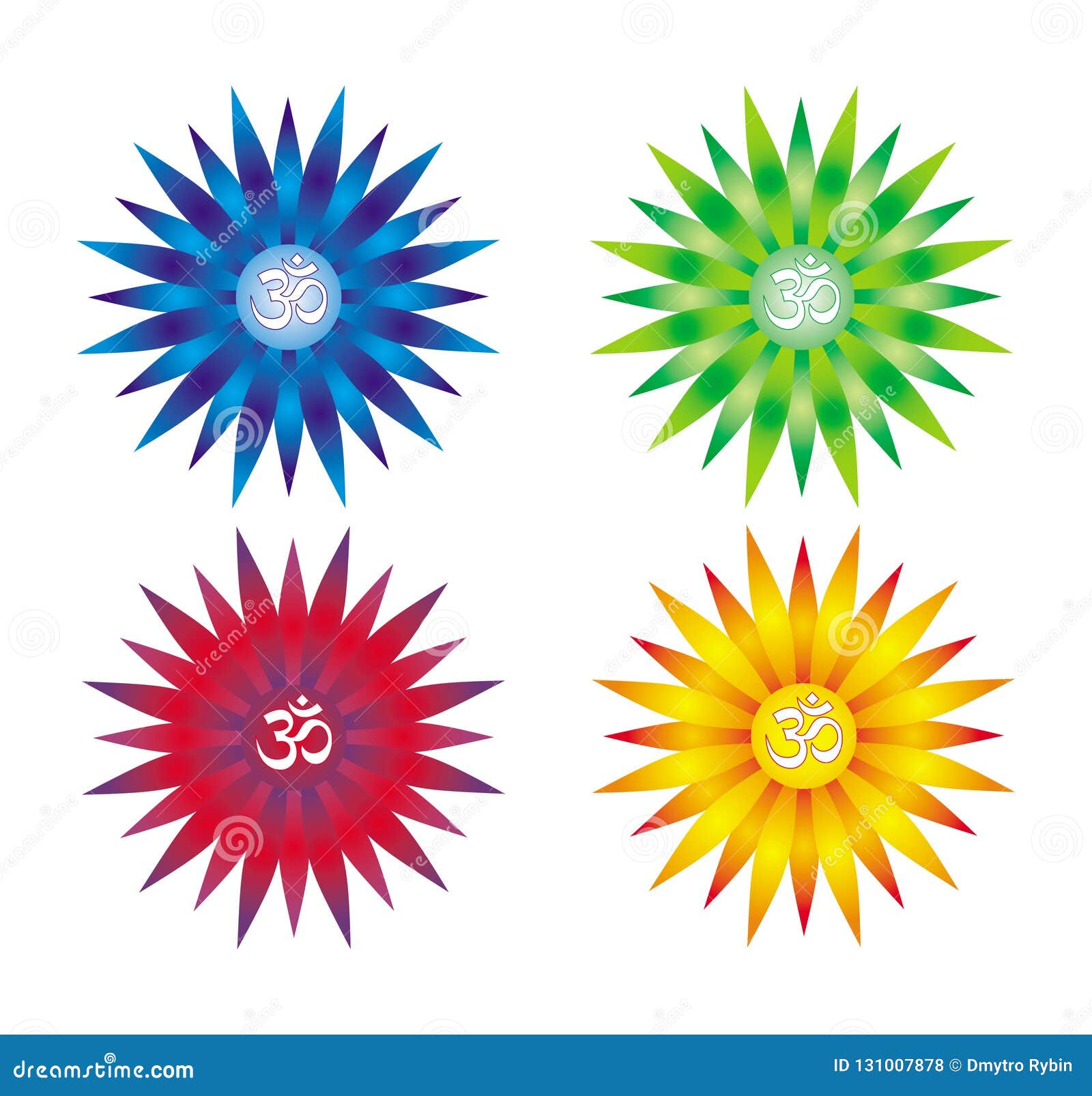4 Mandalas with the Aum / Om / Ohm Sign in the Center. Vector Drawing ...