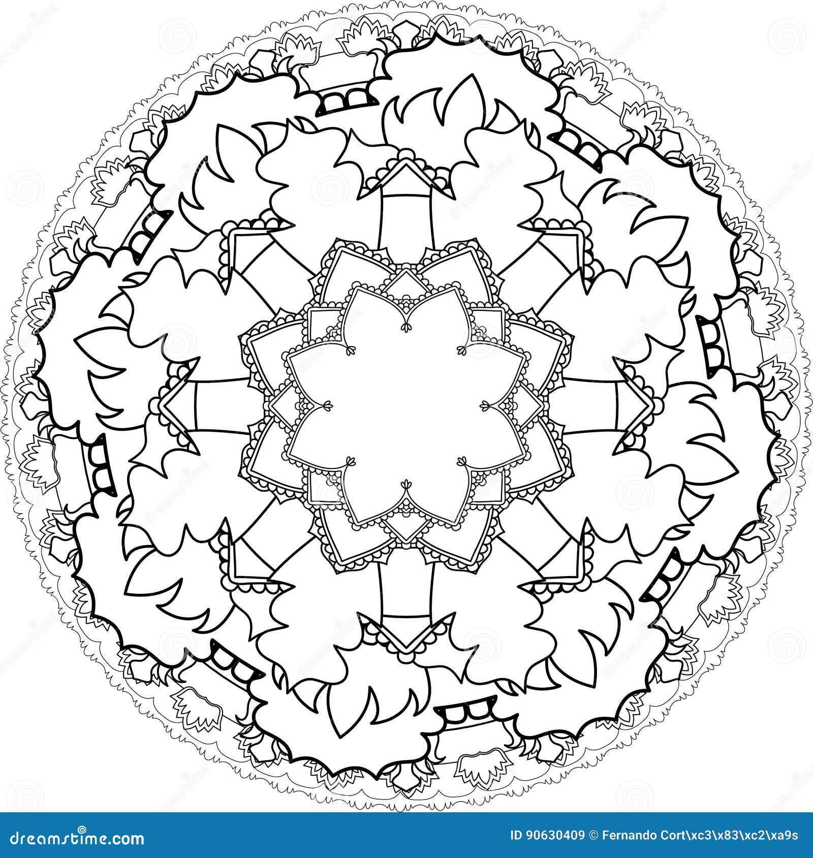 Mandalas, Drawing With Coloring Lines, On White Background. Flow ... Mandalas, Drawing With Coloring Lines, On White Background. Flow ...