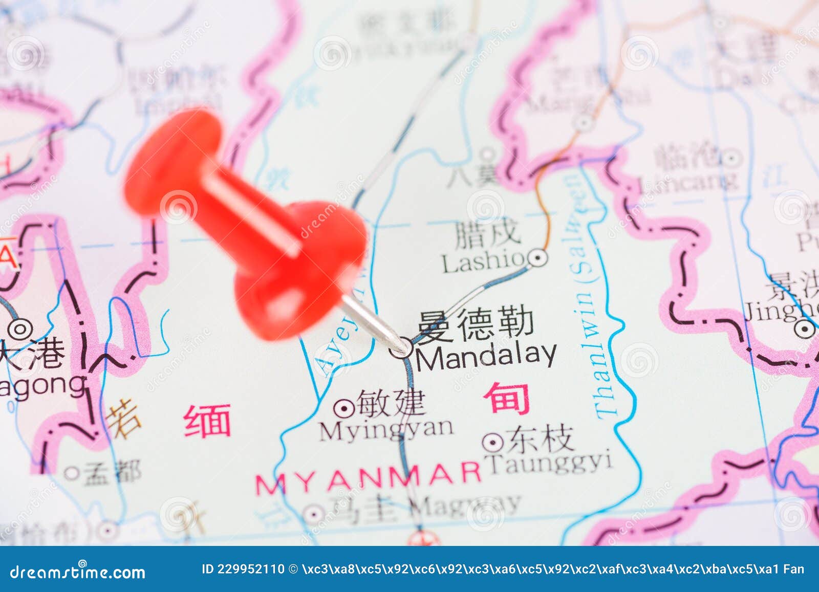Mandalay, Myanmar City Marked on the Map Stock Photo - Image of route ...