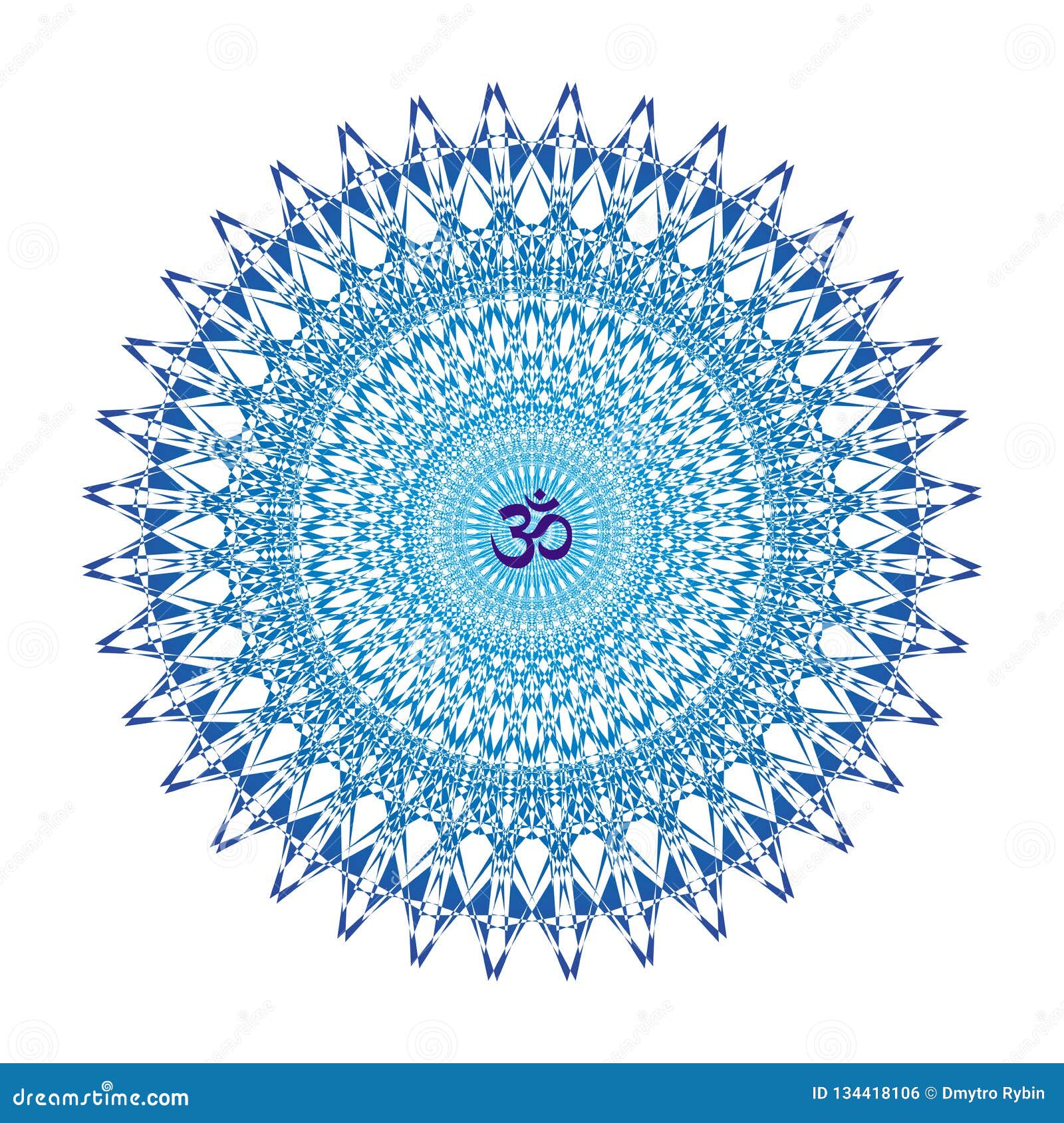 Blue Mandala with Aum / Ohm / Om Sign in the Center. Vector. Stock ...