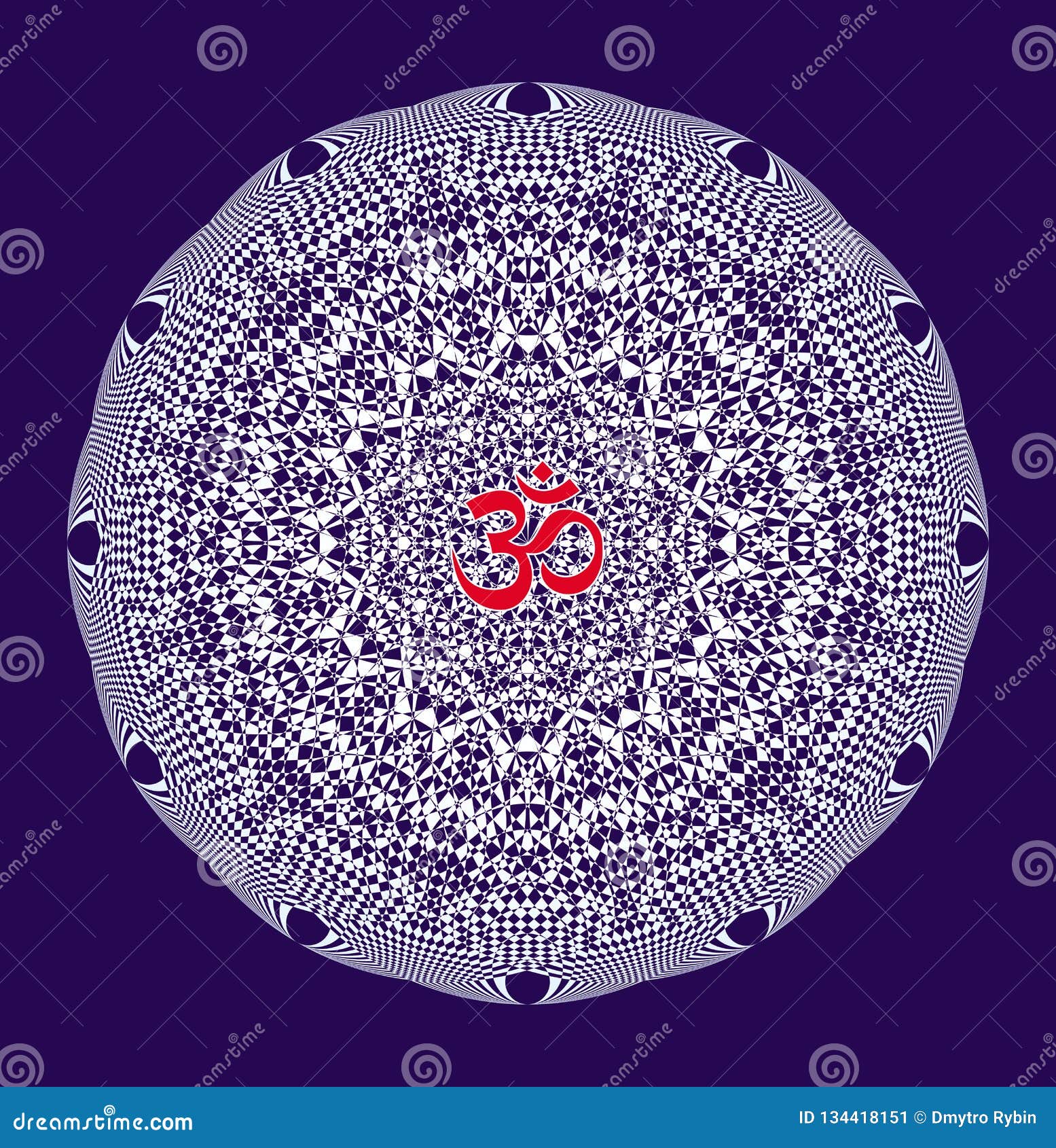 White Mandala with a Red Aum / Ohm / Om Sign in the Center on a Blue ...