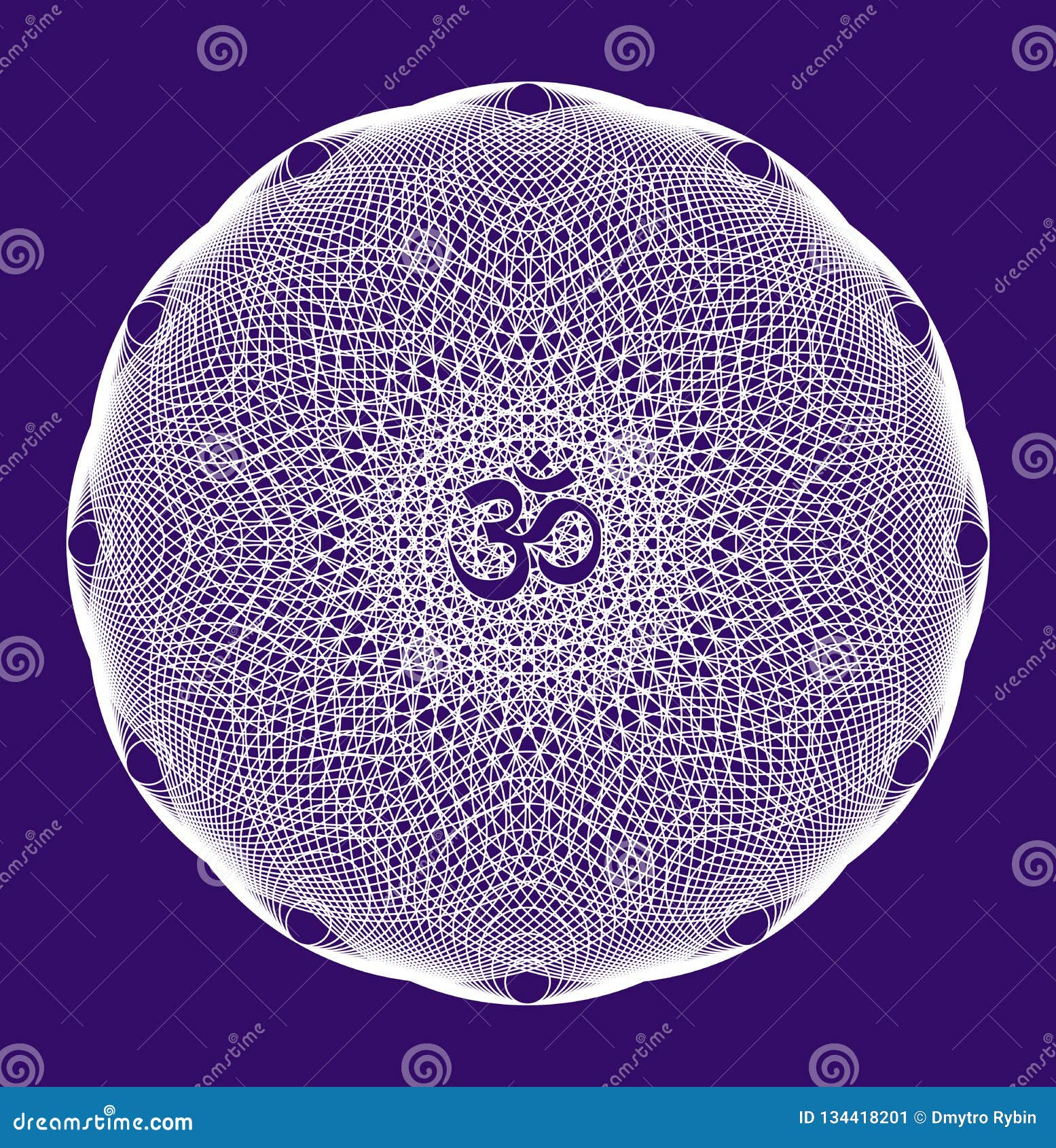 White Mandala with Aum / Ohm / Om Sign in the Center on a Blue ...