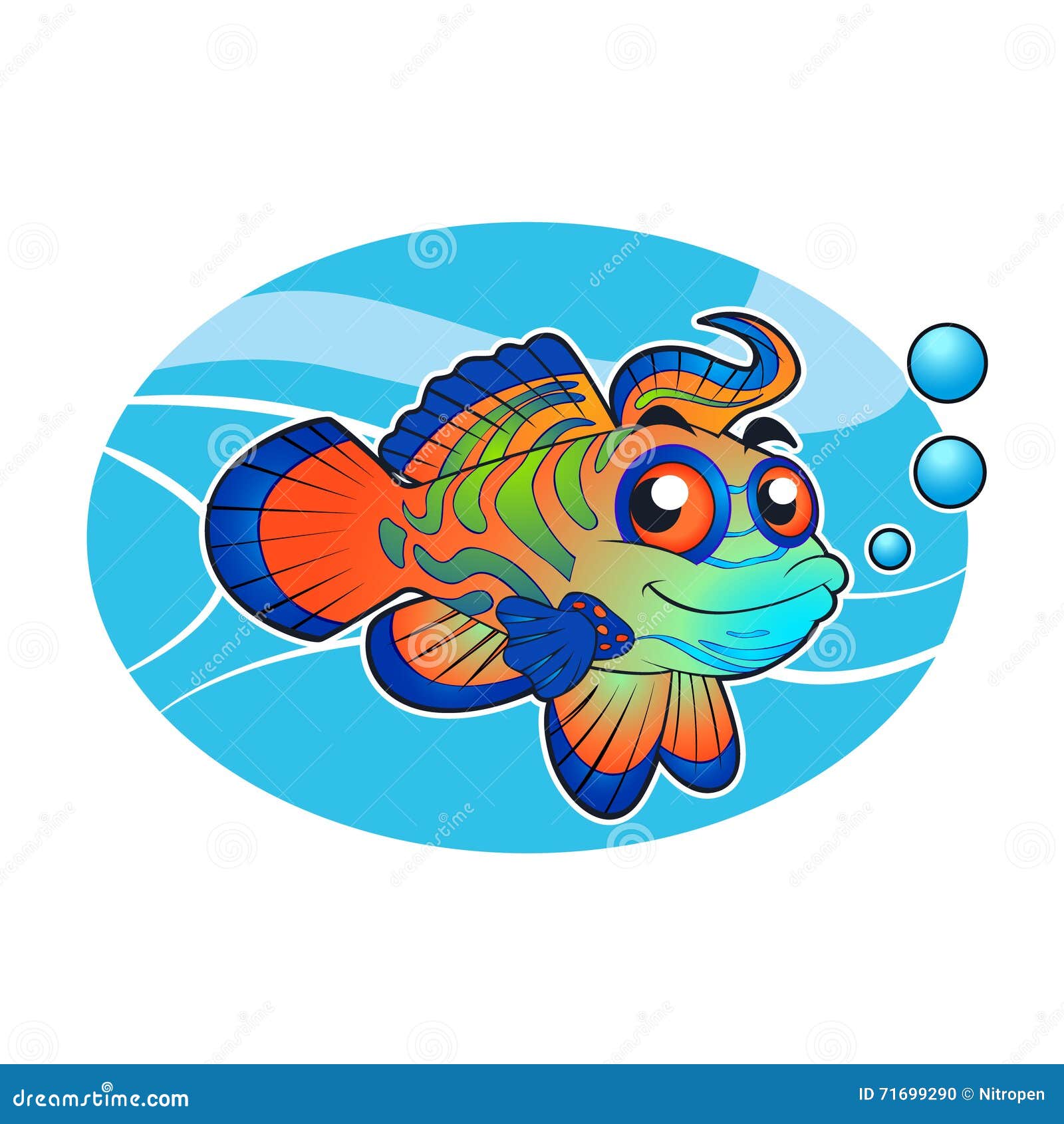 Mandarin Fish, Flat Cartoon Realistic Drawing, Hand Drawn Sea Animal ...