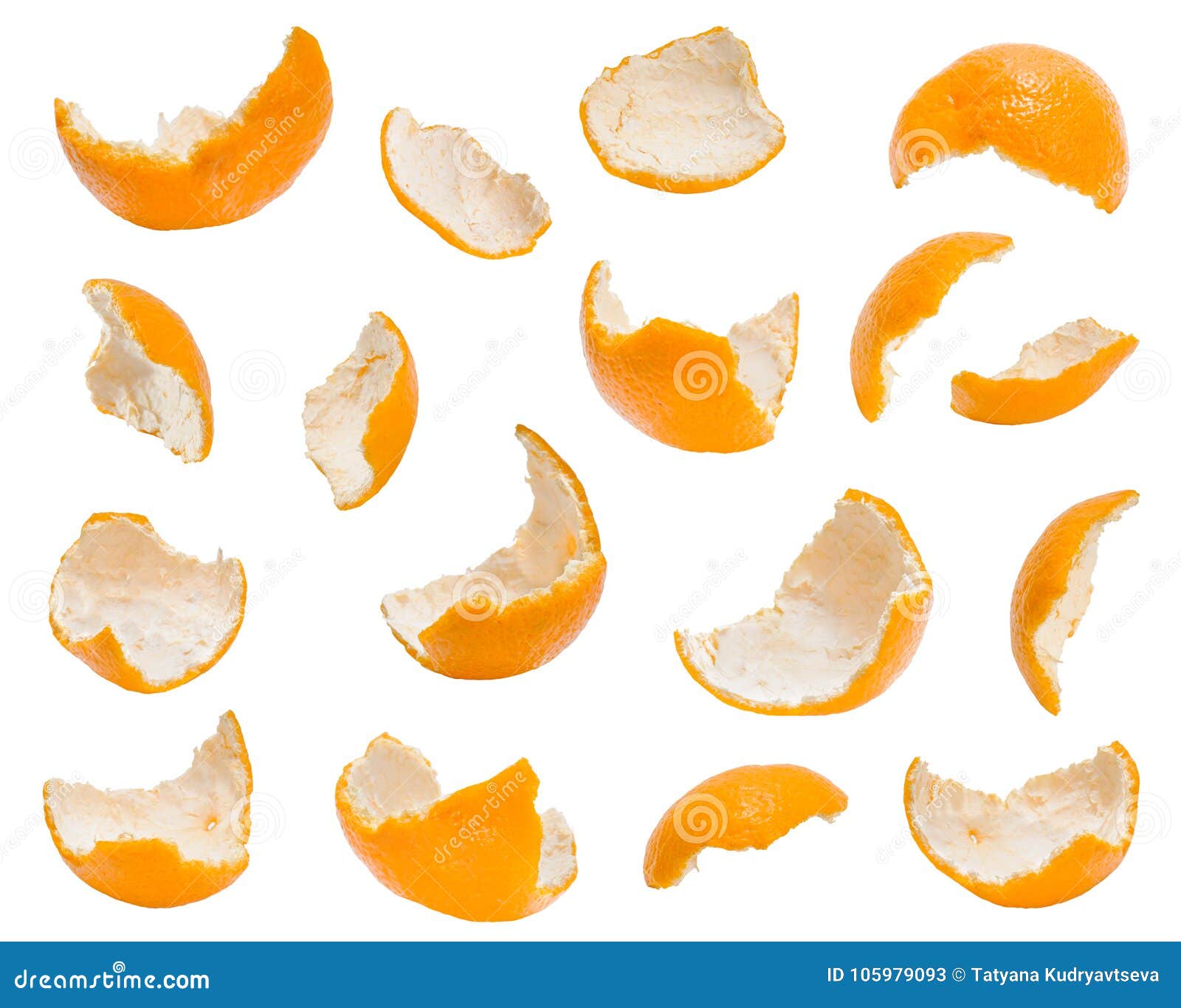 Mandarin Skins at Various Angles on White Background Stock Image ...