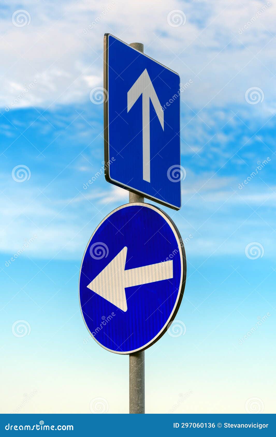 Mandatory Direction Sign, Blue Plate with White Arrow Symbol Stock ...