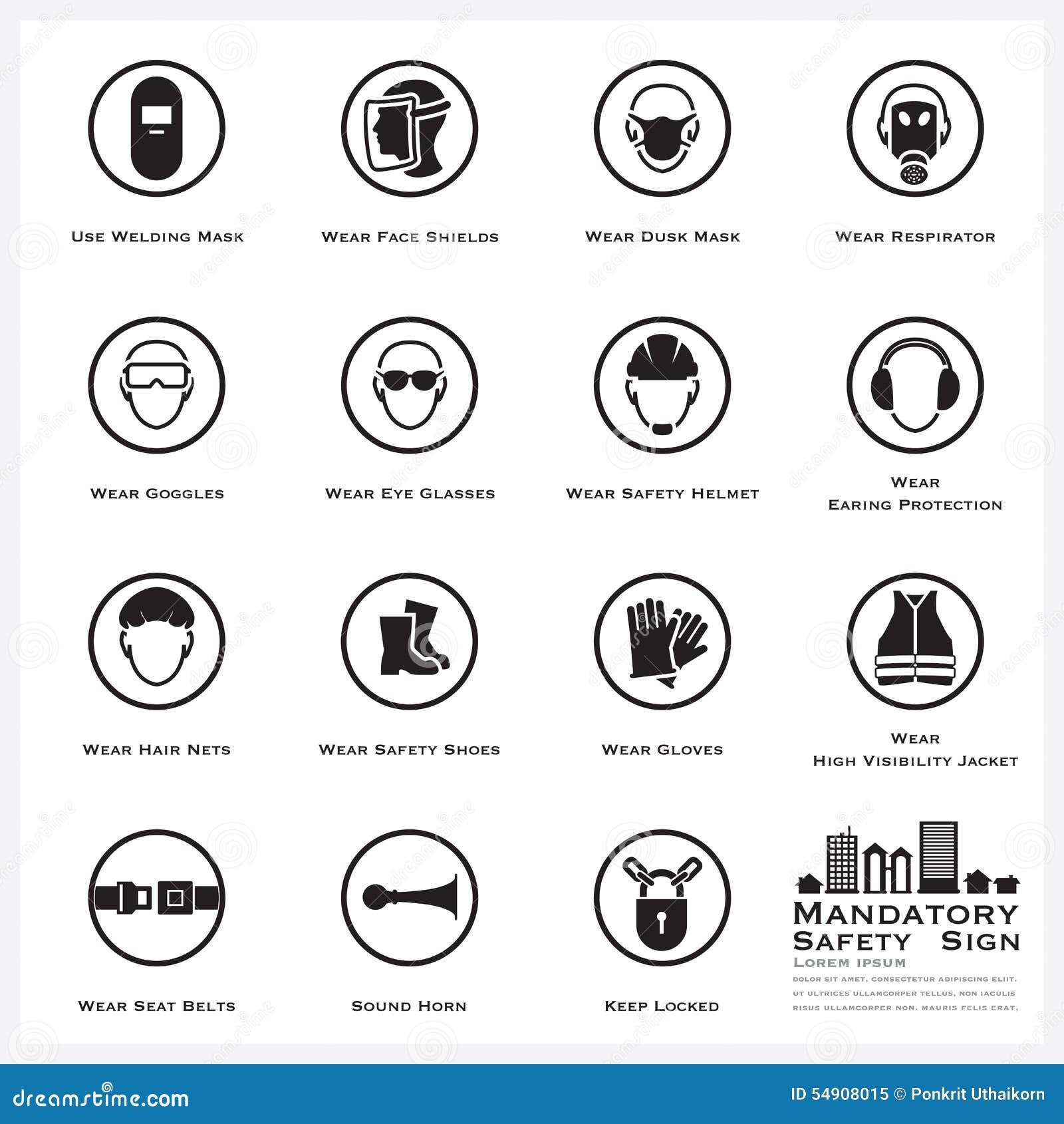 Mandatory Safety And Caution Sign Icons Set Cartoon Vector ...