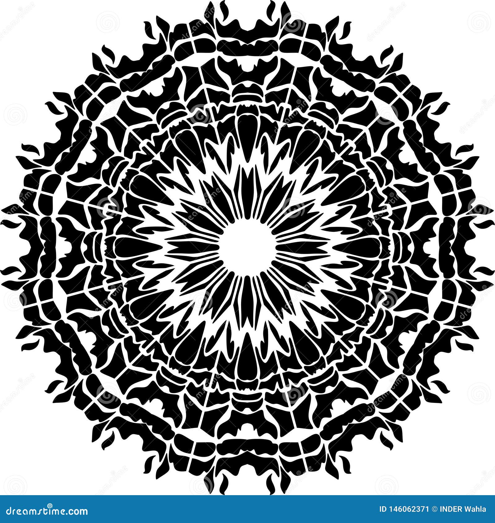 Mandela Design with Black Design. Floral Leaf Line Art Mandala ...