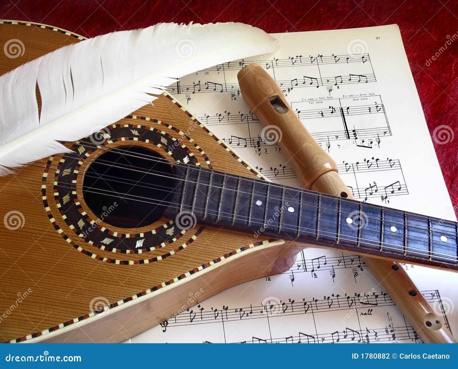 Mandolin and Flute stock photo. Image of staff, instruments - 1780882