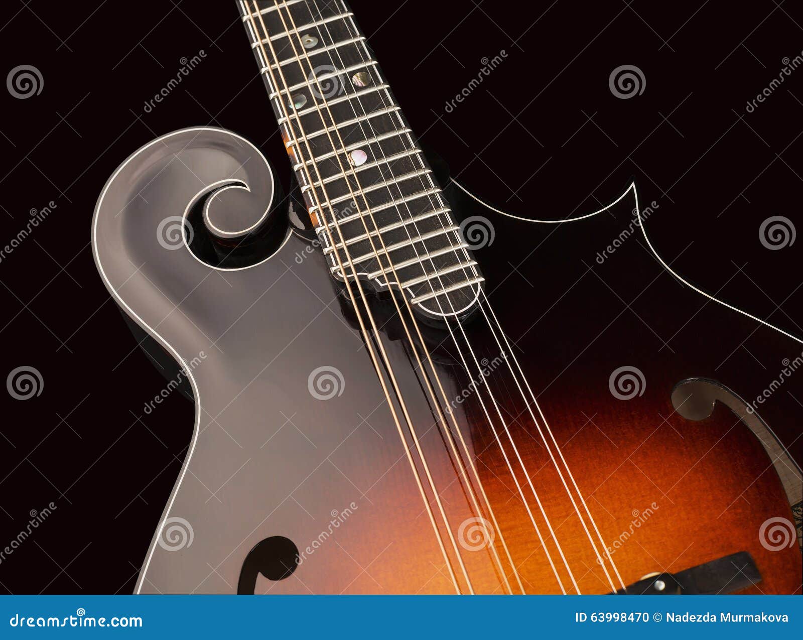 Mandolin isolated on black stock photo. Image of classical - 63998470