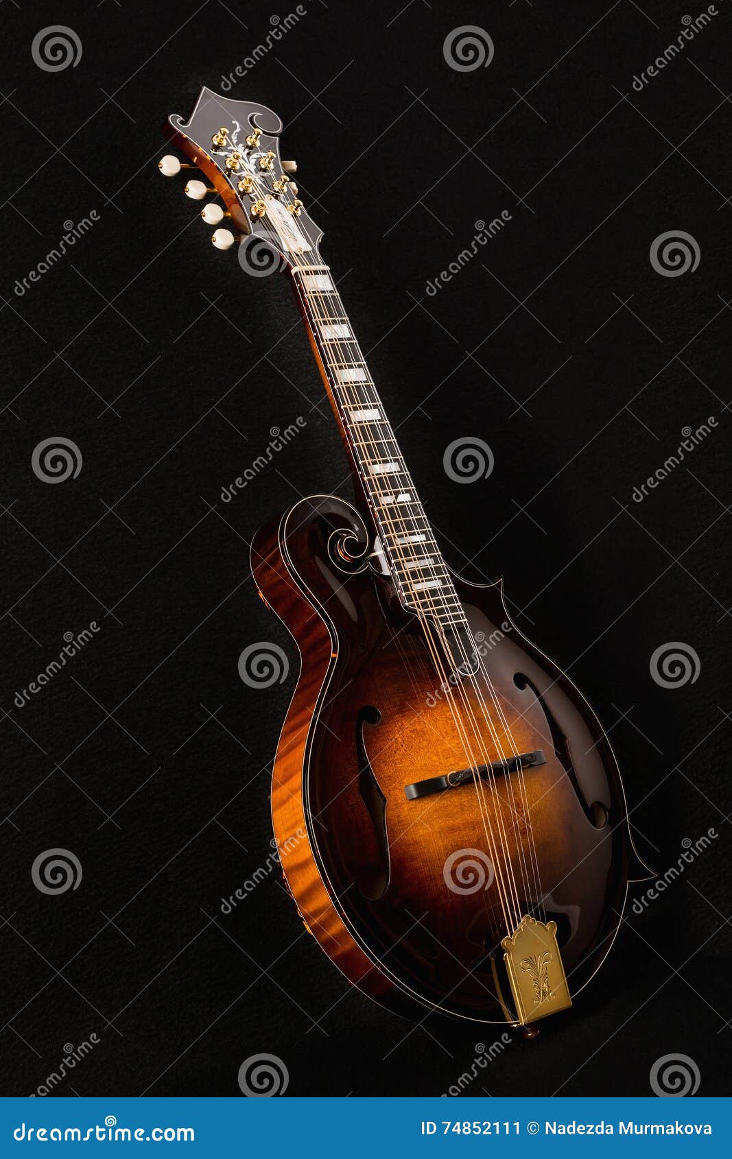 Mandolin isolated on black stock image. Image of chromium - 74852111