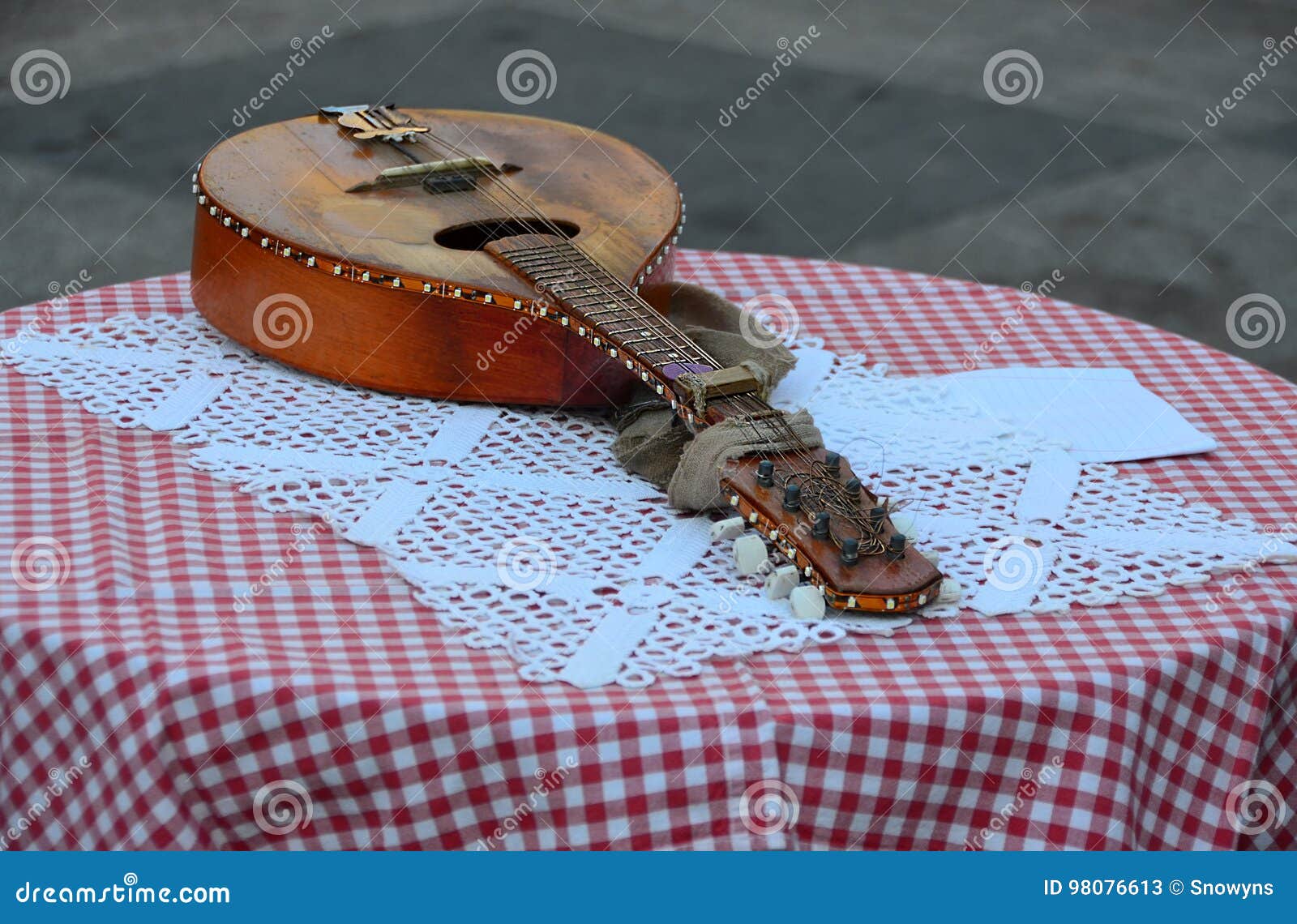Mandolin on the table stock image. Image of folk, table - 98076613