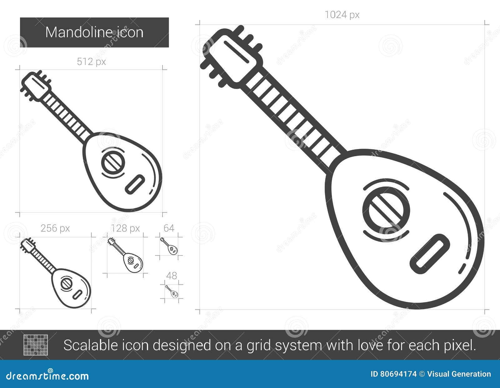 Mandoline line icon. stock vector. Illustration of music - 80694174