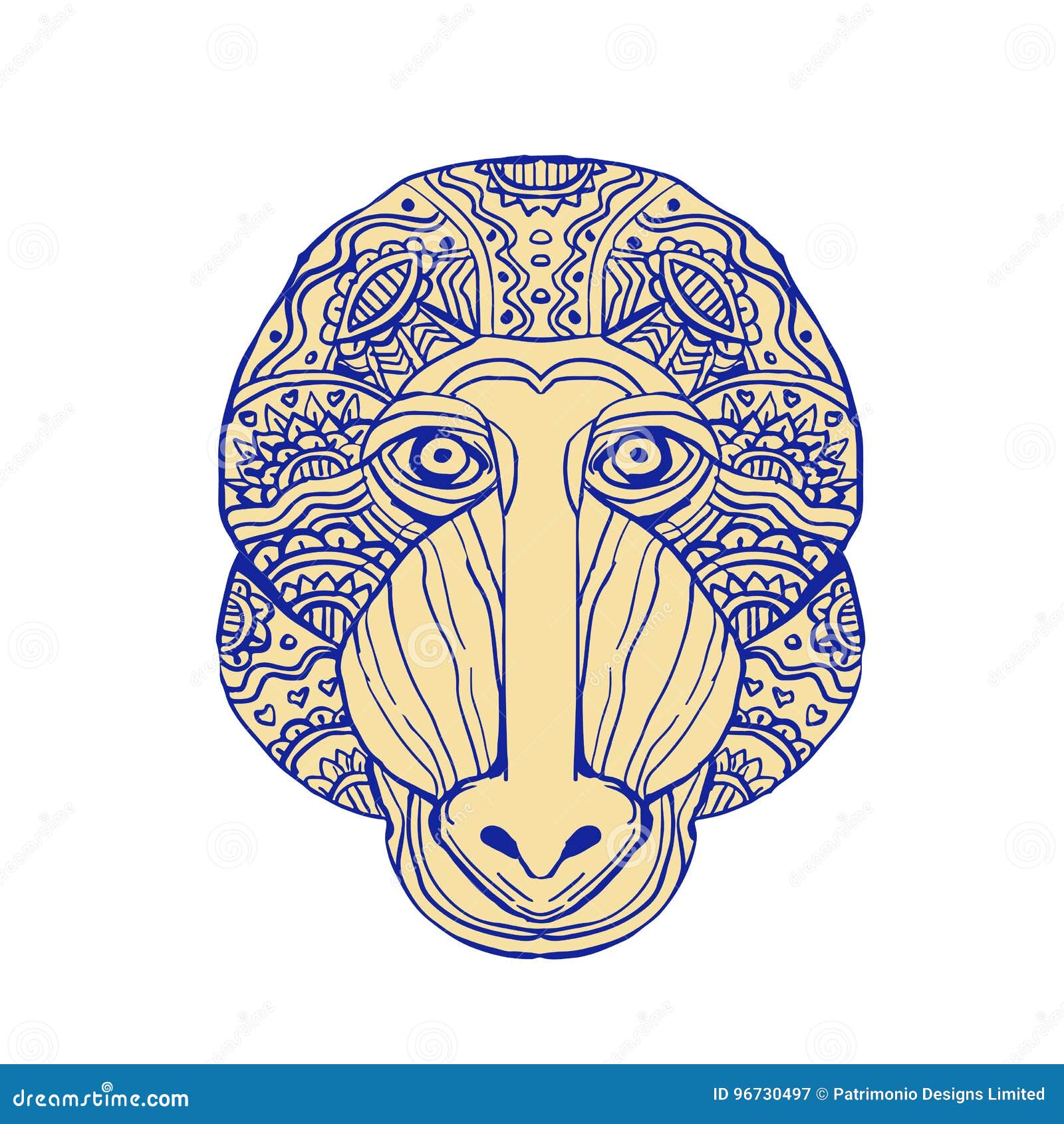 Mandrill Head Angry Mandala Zentangle Coloring Page Illustration ...