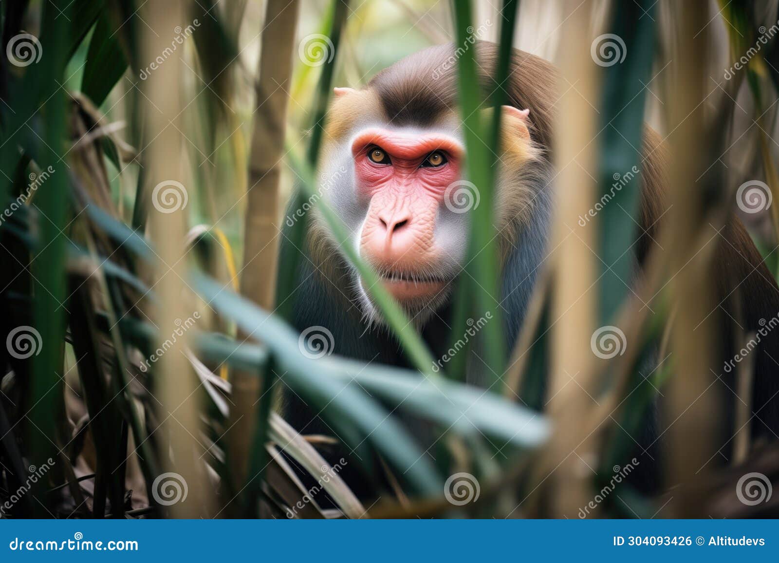 Mandrill Peering through Dense Forest Underbrush Stock Photo - Image of ...
