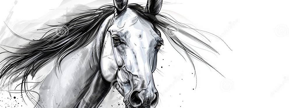 Mane and Forelock Sway in Wind Against White Backdrop Stock ...