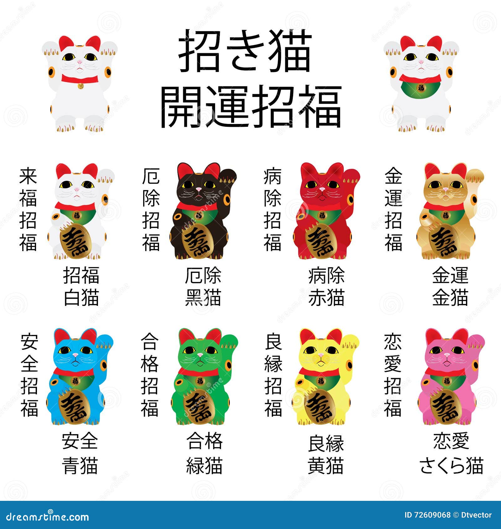 Maneki Neko Acht Geplaatste Kleuren Vector Illustratie - Illustration ...