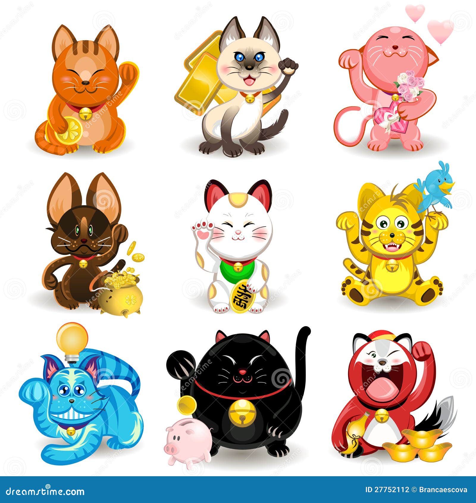 Maneki Neko Fortune Cat Collection Stock Vector - Illustration of bank ...