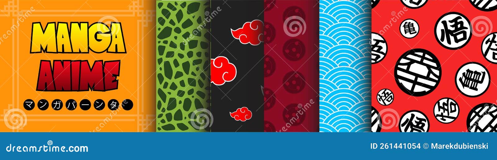 Japanese Collection of Seamless Patterns in Oriental Style. Manga Anime ...