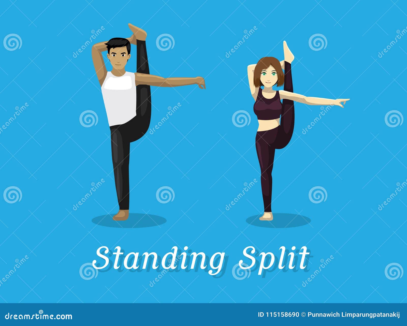 Manga Style Cartoon Yoga Standing Split Pose Stock Vector ...