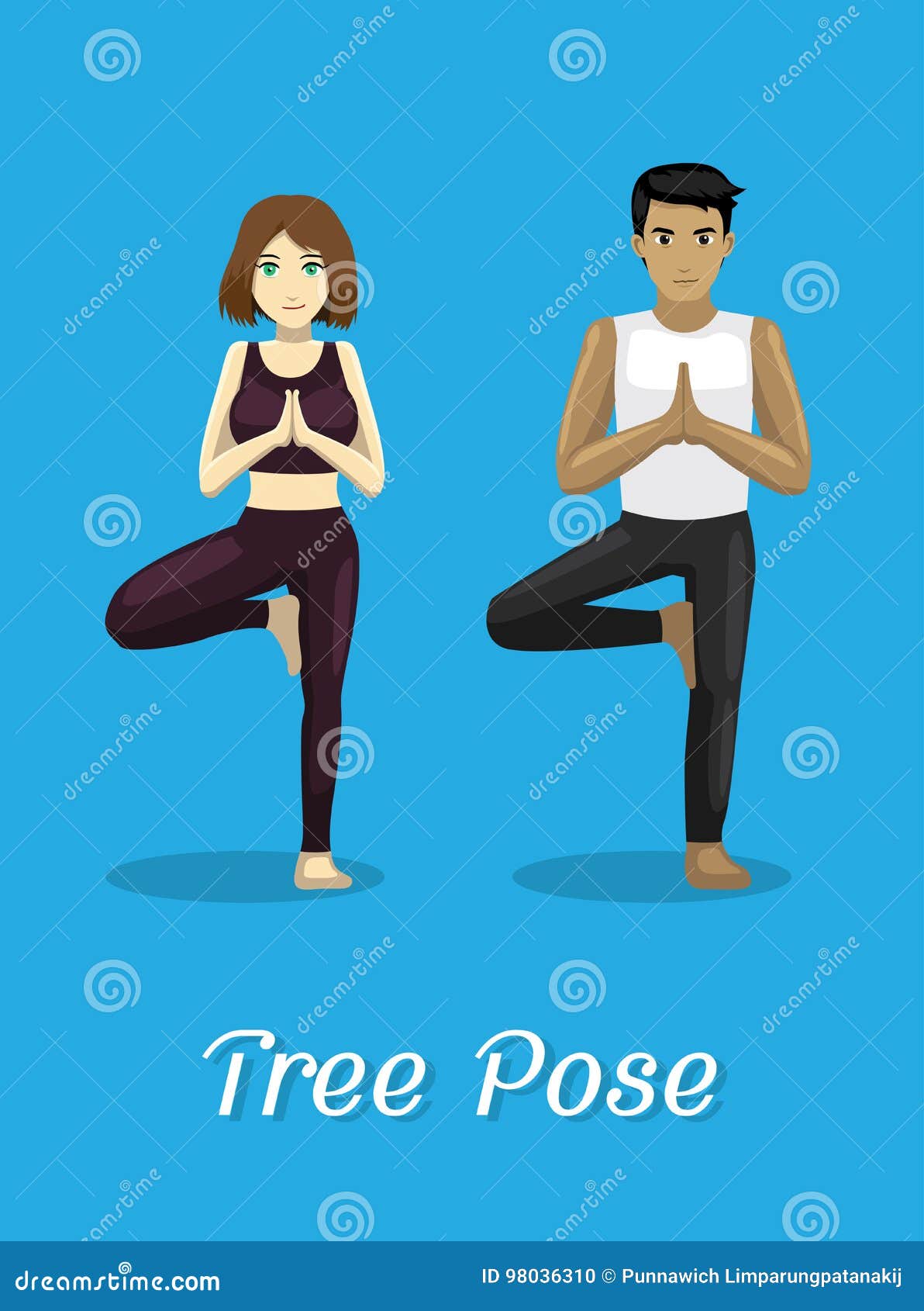 Manga Style Cartoon Yoga Tree Pose Stock Vector - Illustration of ...