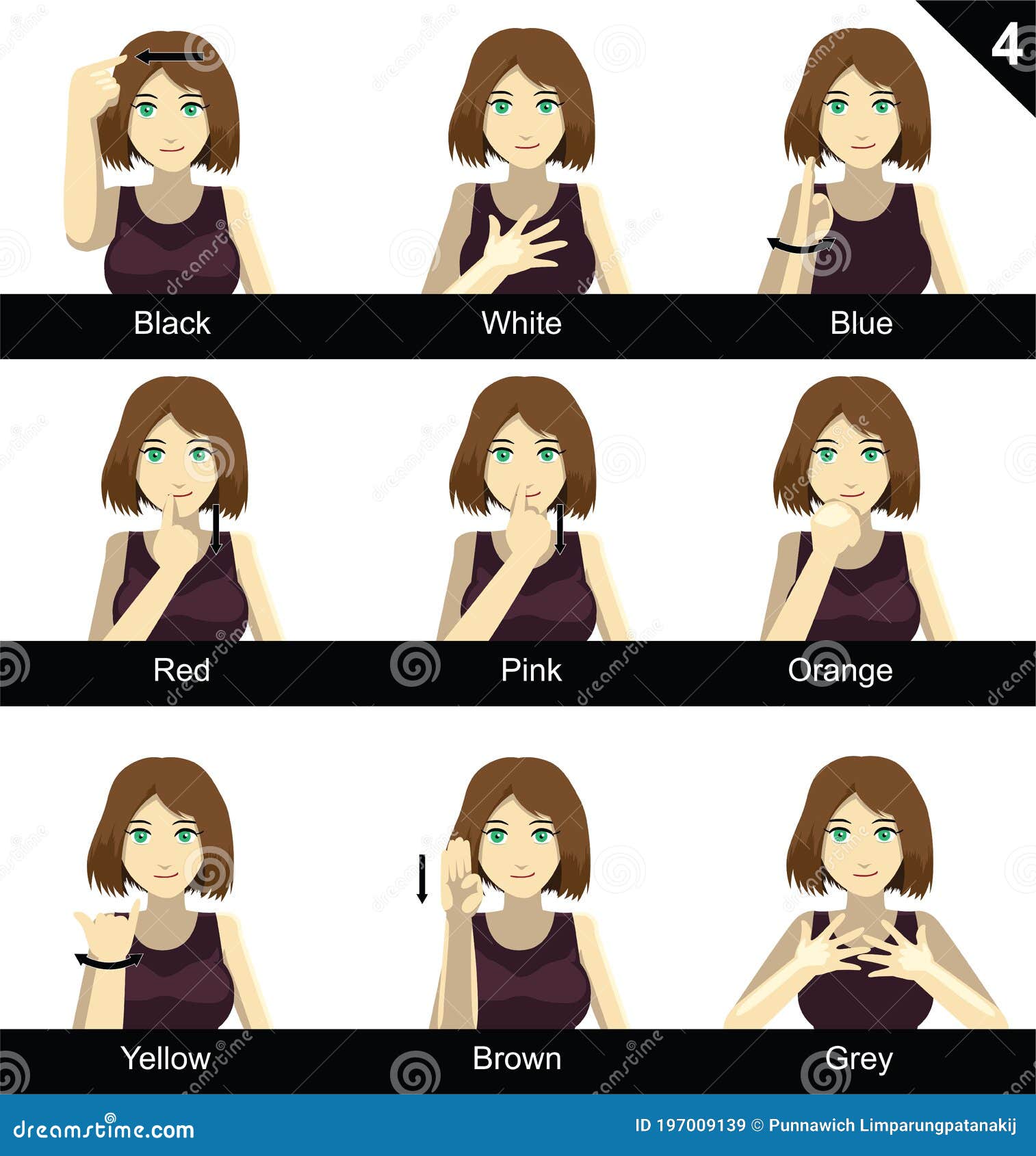 Manga Style Sign Language Set 4 Colors Stock Vector - Illustration of ...