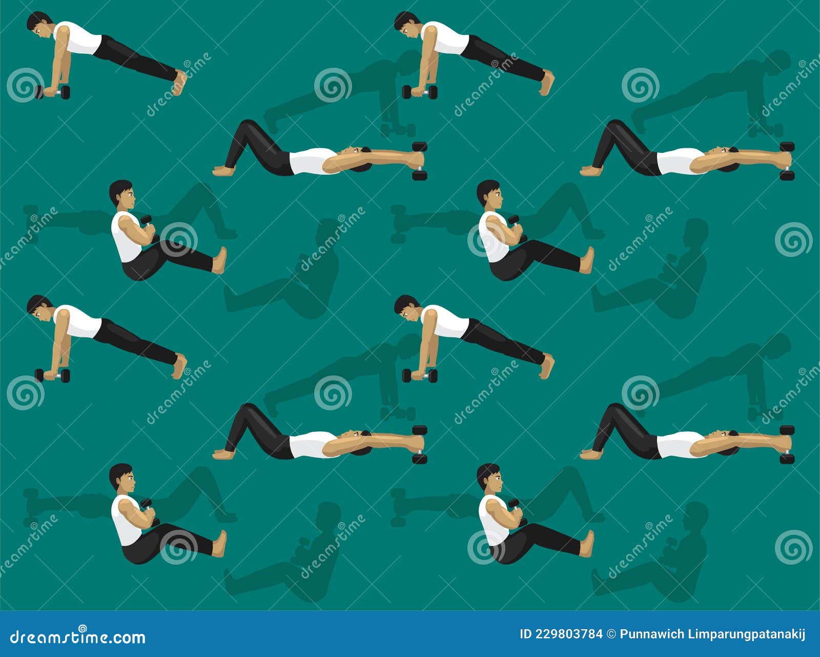 Manga Ab Dumbbell Exercise Cartoon Character Seamless Wallpaper Stock ...