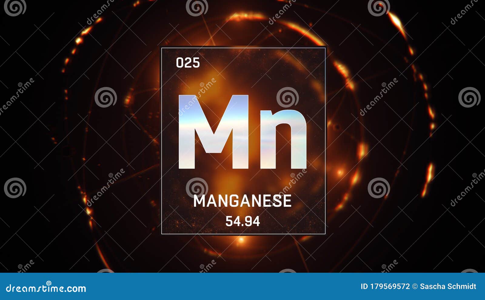 Mangaan Als Element 25 Van De Periodieke Tabel 3d Illustratie Op Oranje