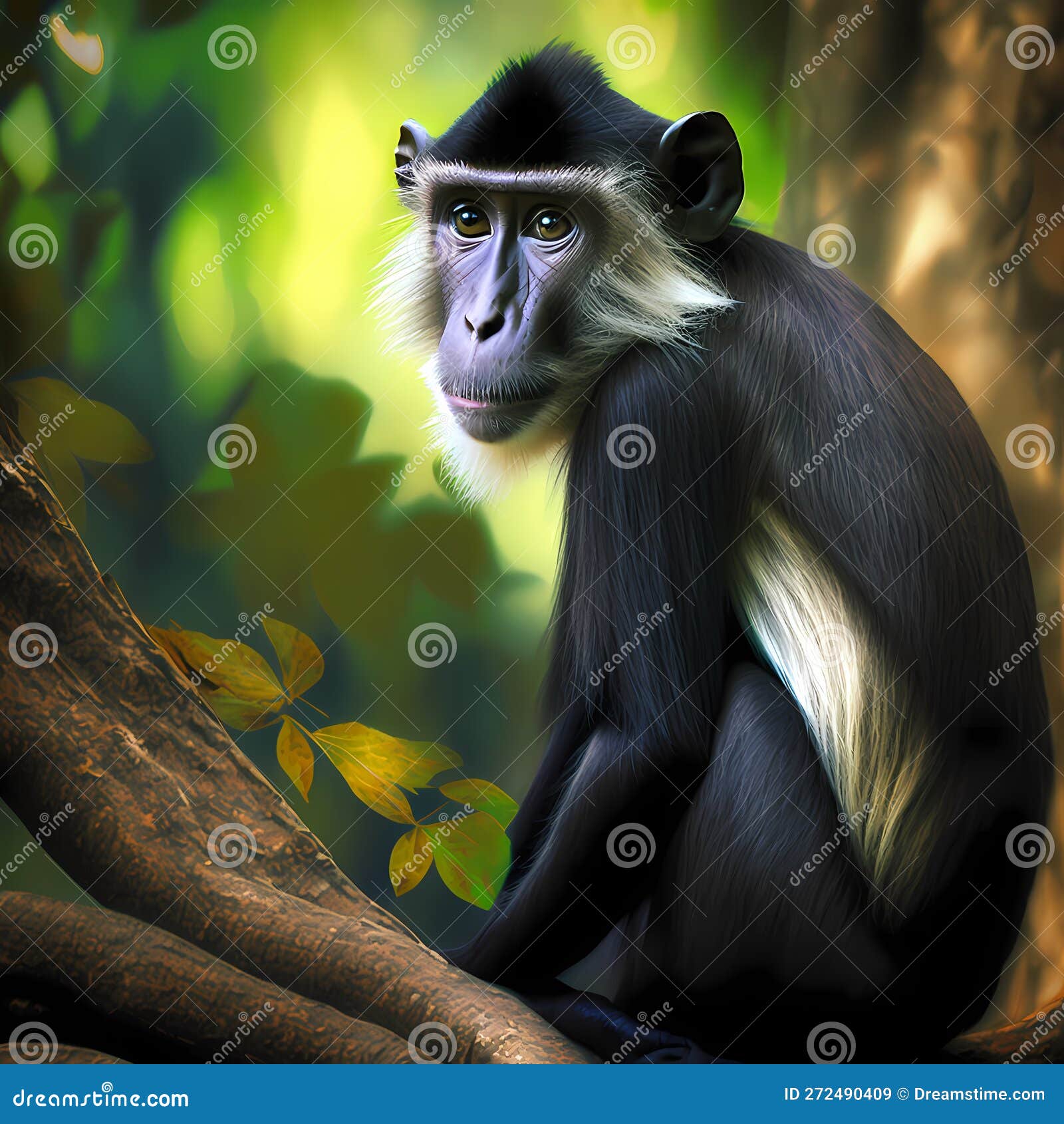 Mangabey Monkey at Rainforest. Generative AI Stock Illustration ...