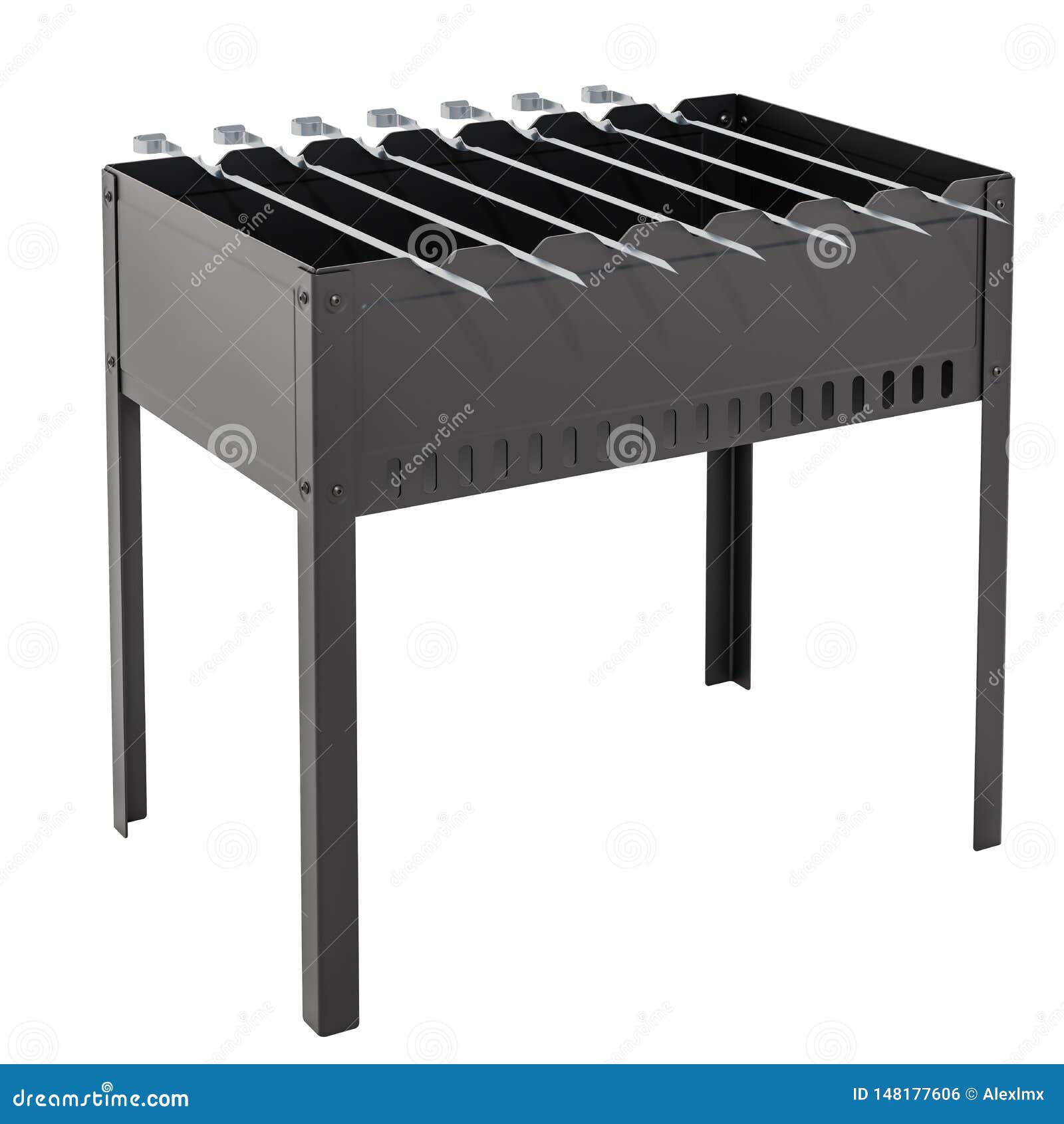 Metal Skewers Set Of Four Pieces Of Top View, Realistic Vector ...