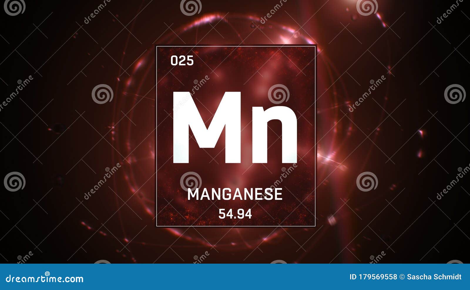 Manganese As Element 25 of the Periodic Table 3D Illustration on Red ...