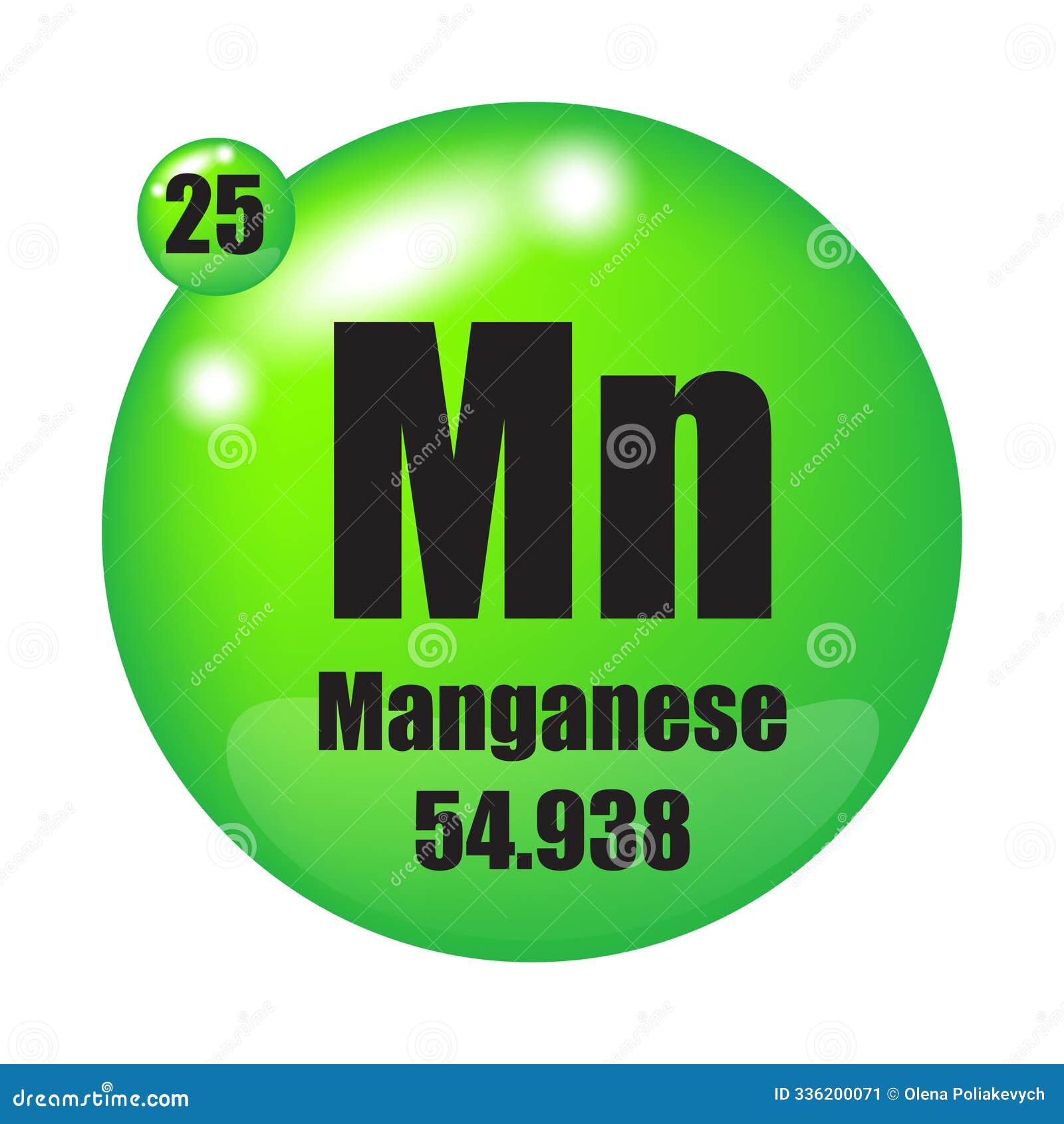 Manganese As Element 25 Of The Periodic Table 3D Illustration On Silver ...