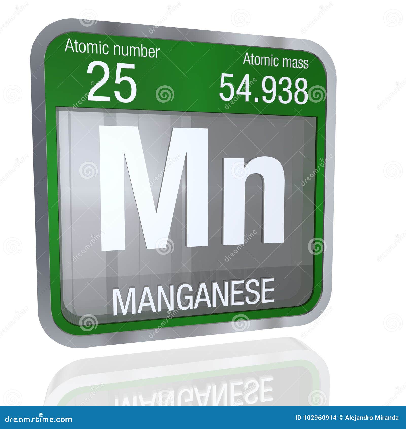 Manganese Symbol in Square Shape with Metallic Border and Transparent ...