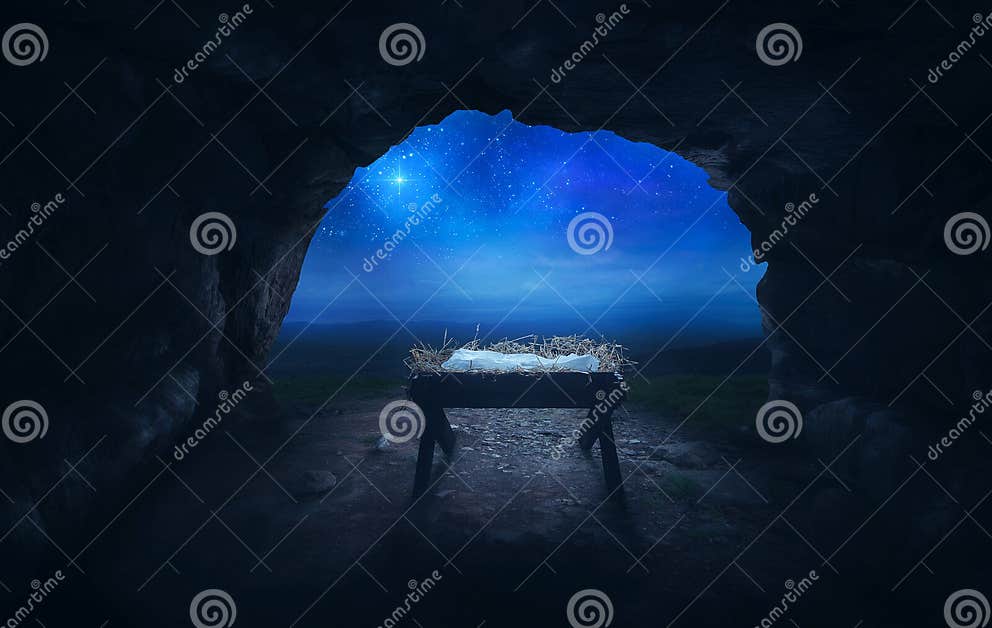 Manger in cave stock photo. Image of night, christ, bible - 62802158