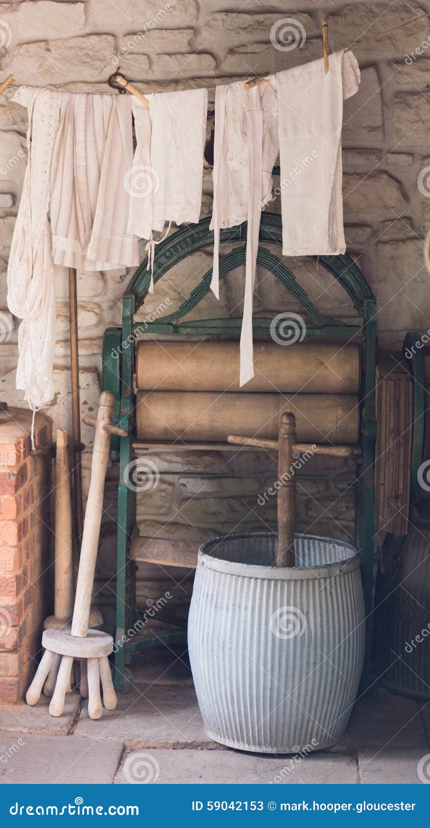 Mangle In Nostalgic Old Washing Scene Reconstruction Royalty-Free Stock ...