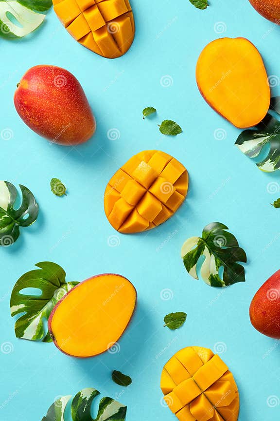 Mango Background Design Concept. Top View Diced Fresh Mango Fruit on ...