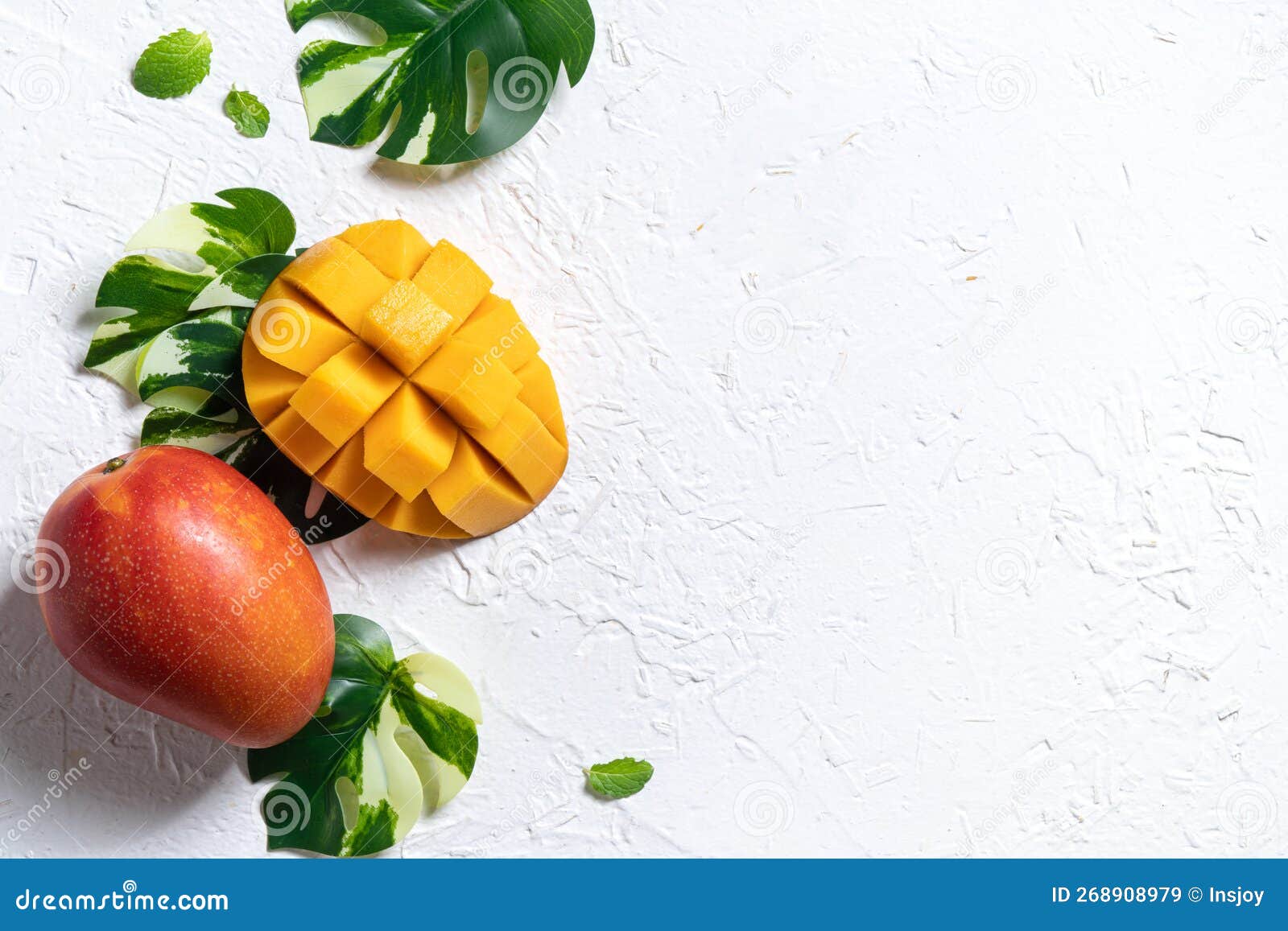 Mango Background Design Concept. Top View Diced Fresh Mango Fruit on ...