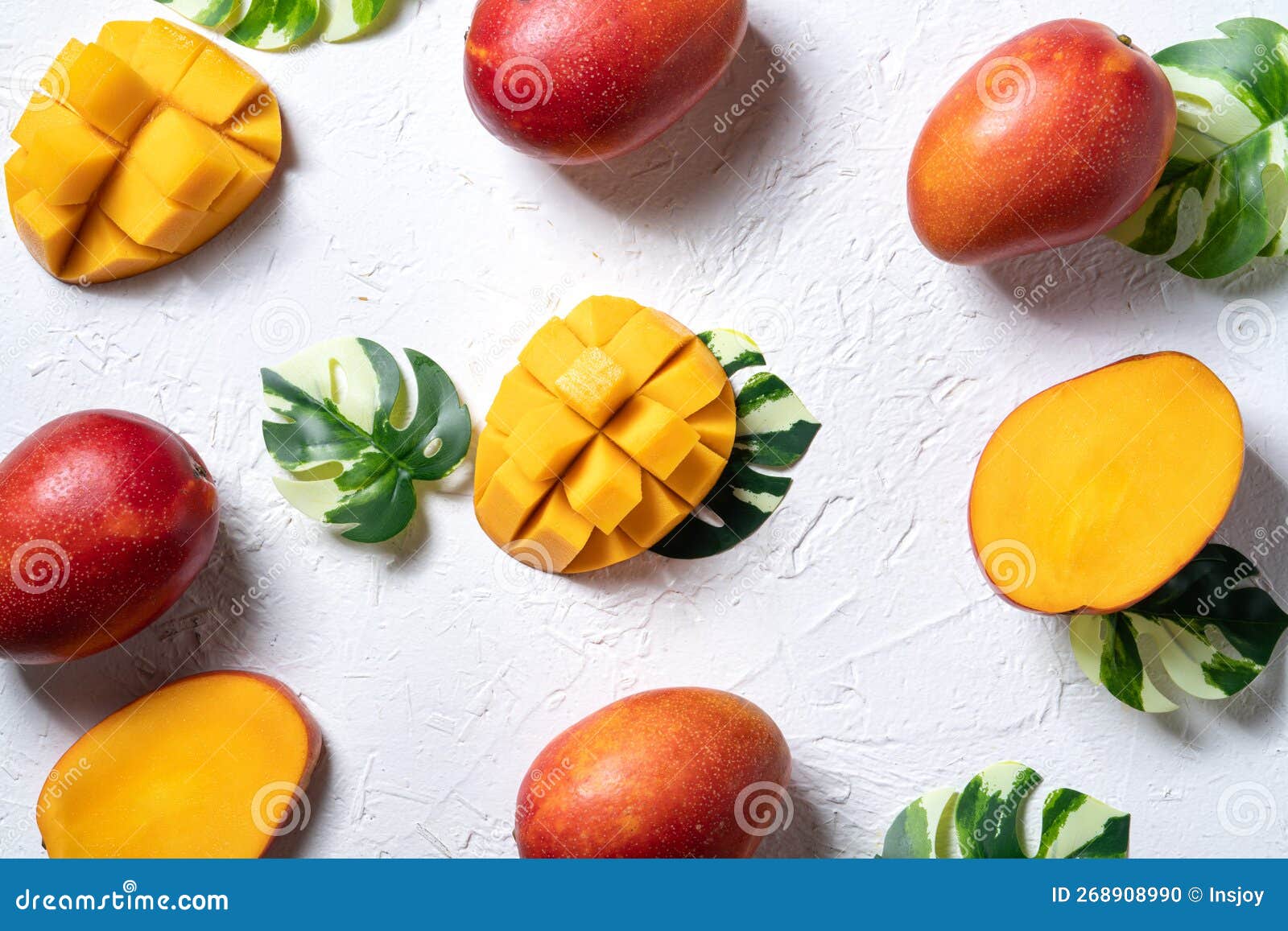 Mango Background Design Concept. Top View Diced Fresh Mango Fruit on ...